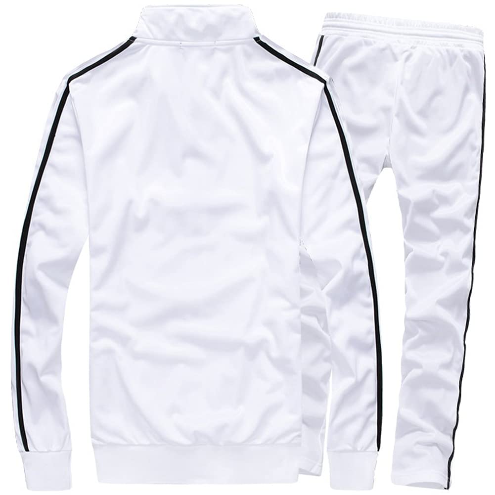 MACHLAB Men's Activewear Full Zip Warm Tracksuit Sports Set Casual Sweat Suit White S