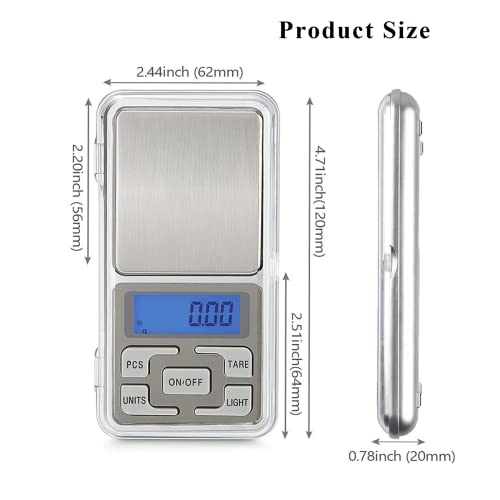 Precision Pocket Scale 200g x 0.01g, SKEAP Digital Gram Scale Small Herb Scale Mini Food Scale Jewelry Scale Ounces/ Grains Scale, Easy to Carry, Great for Travel ,Backlit LCD, Stainless Steel