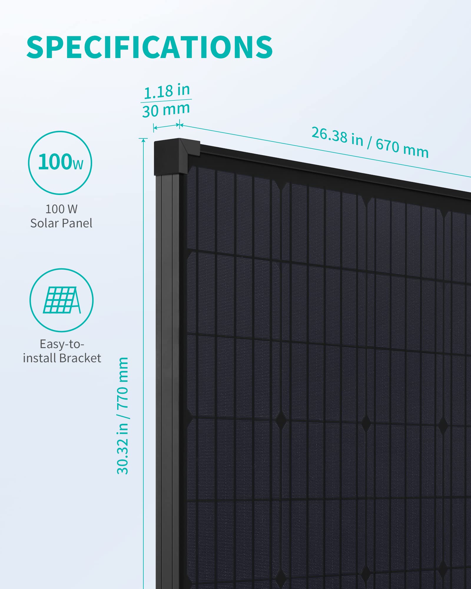 Nekteck 100 Watt Portable Monocrystalline Solar Panel with Waterproof Design & High-Efficiency Module for Battery Charging Boat, RV, Camping Use, and Any Other Off-Grid Appliances