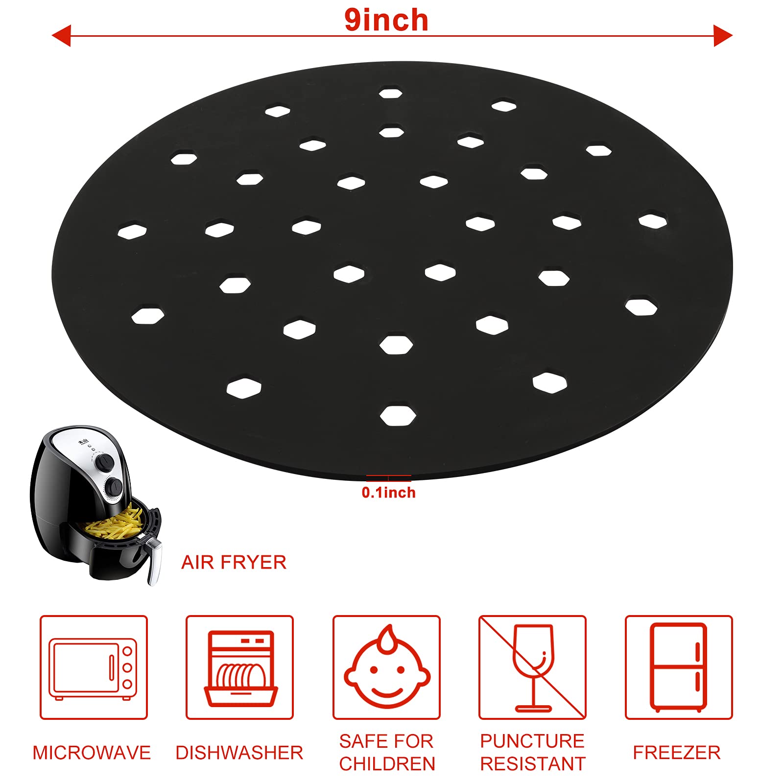 Retexal Kitchen Reusable air fryer silicone liners 4 Pack Air Fryer Heat Resistant and Food Safe-9" Square