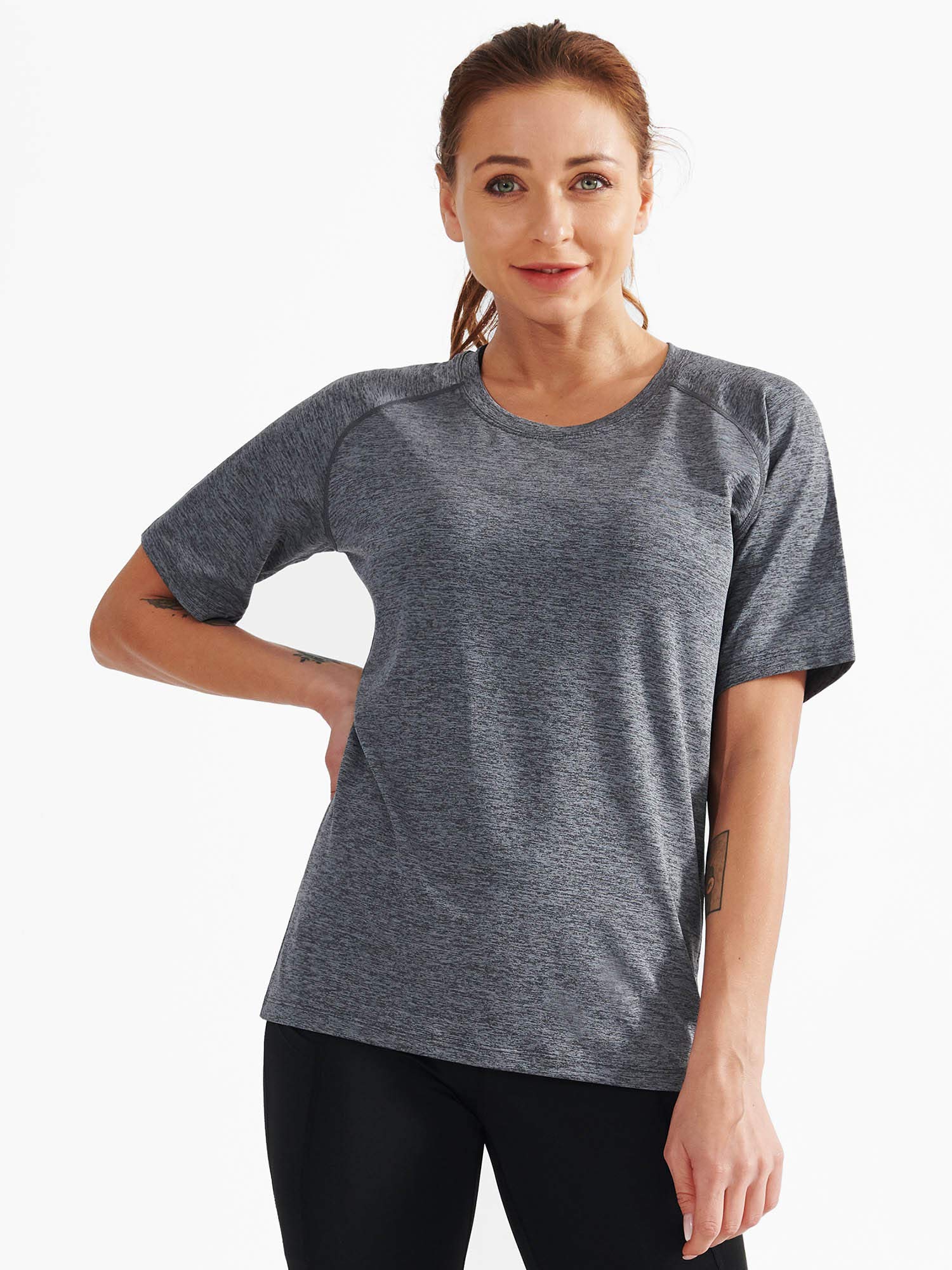 NELEUS Women's Workout Running Shirts Short Sleeve Athletic Yoga Tops,3 Pack,Black,Grey,Burgundy Red,2XL