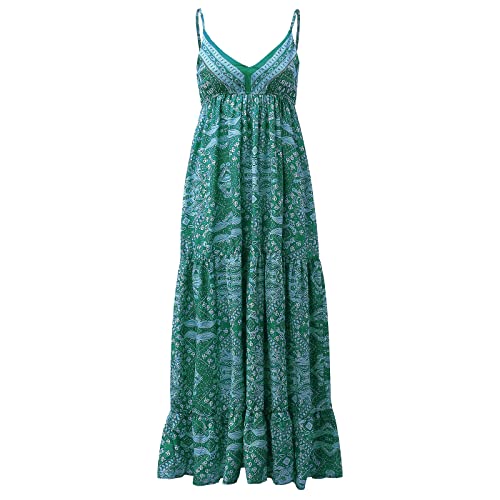 Pinkpaopao Women's Halter Neck Maxi Dress High Waisted Patchwork Ruched Backless Tie Ups Straps Printed Dress