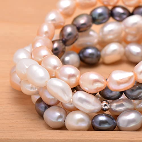 Paialco 8-9MM Freshwater Cultured Baroque Pearls Stretch Bracelet 7.0 Inches, Mixed White/Pink/Purple