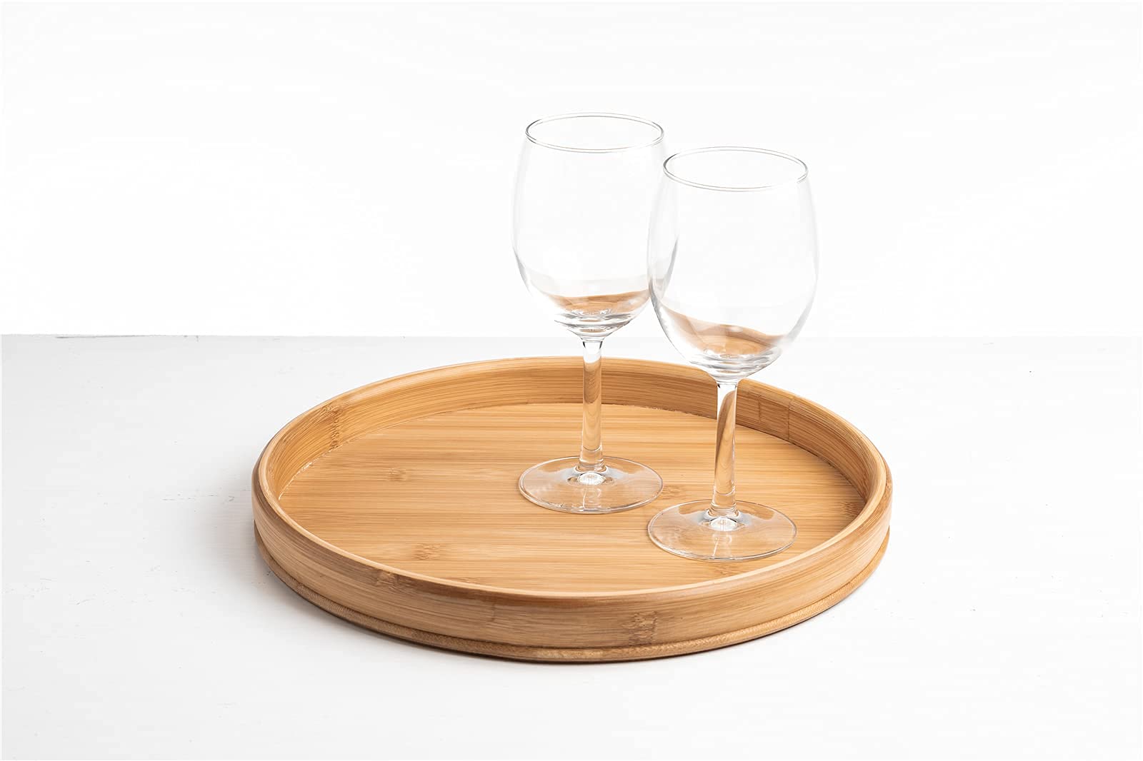 Round Bamboo Serving Tray Without Handles Wooden Breakfast Tray, Large Decorative Food Tray for Ottoman, Coffee Table, Breakfast, Drinks 12 Inches