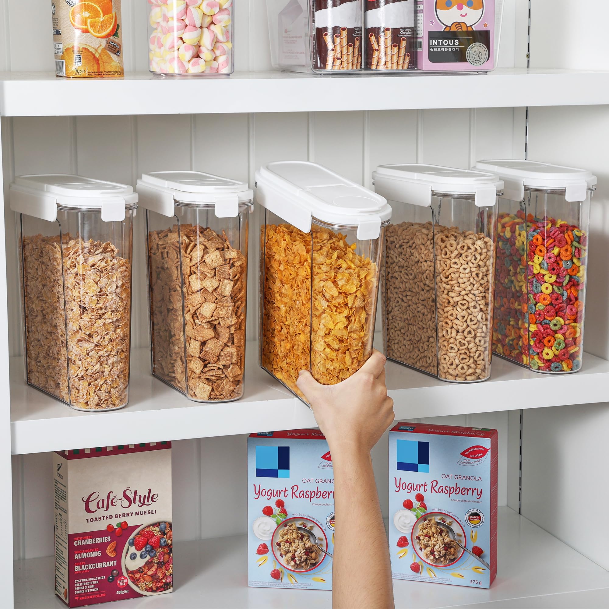 Vtopmart Cereal Containers Storage Set, 3 PCS Airtight Food Storage Containers with Flip-Top Lids, Plastic Cereal Organizer Dispenser for Kitchen, Pantry Organization Storage (135.2oz/4L)