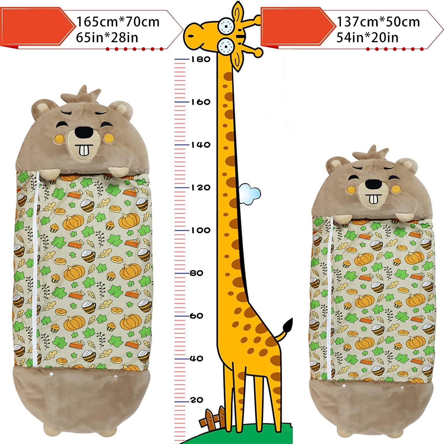 Sleeping Bag Children, Children with Bags, Pillows, Comfortable, Cute, Warm, Suitable for All Seasons. 54X20 (Gophers)