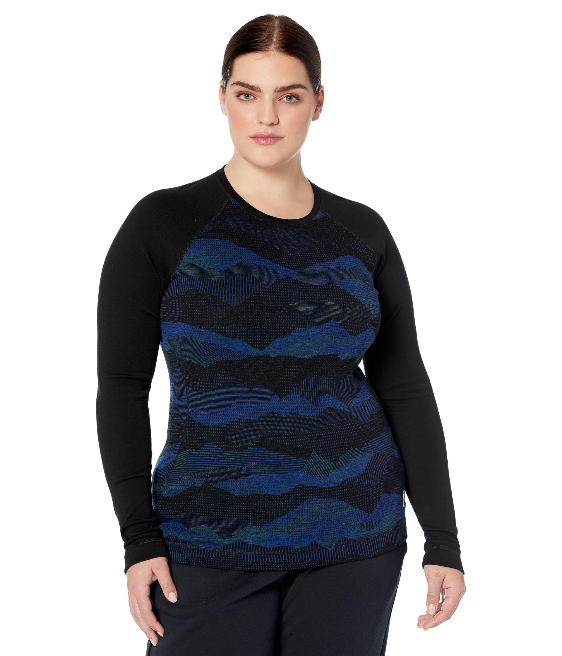 Smartwool Women's Classic Thermal Merino Wool Base Layer β Pattern Crew (Slim Fit), Twilight Blue Marble, X-Small