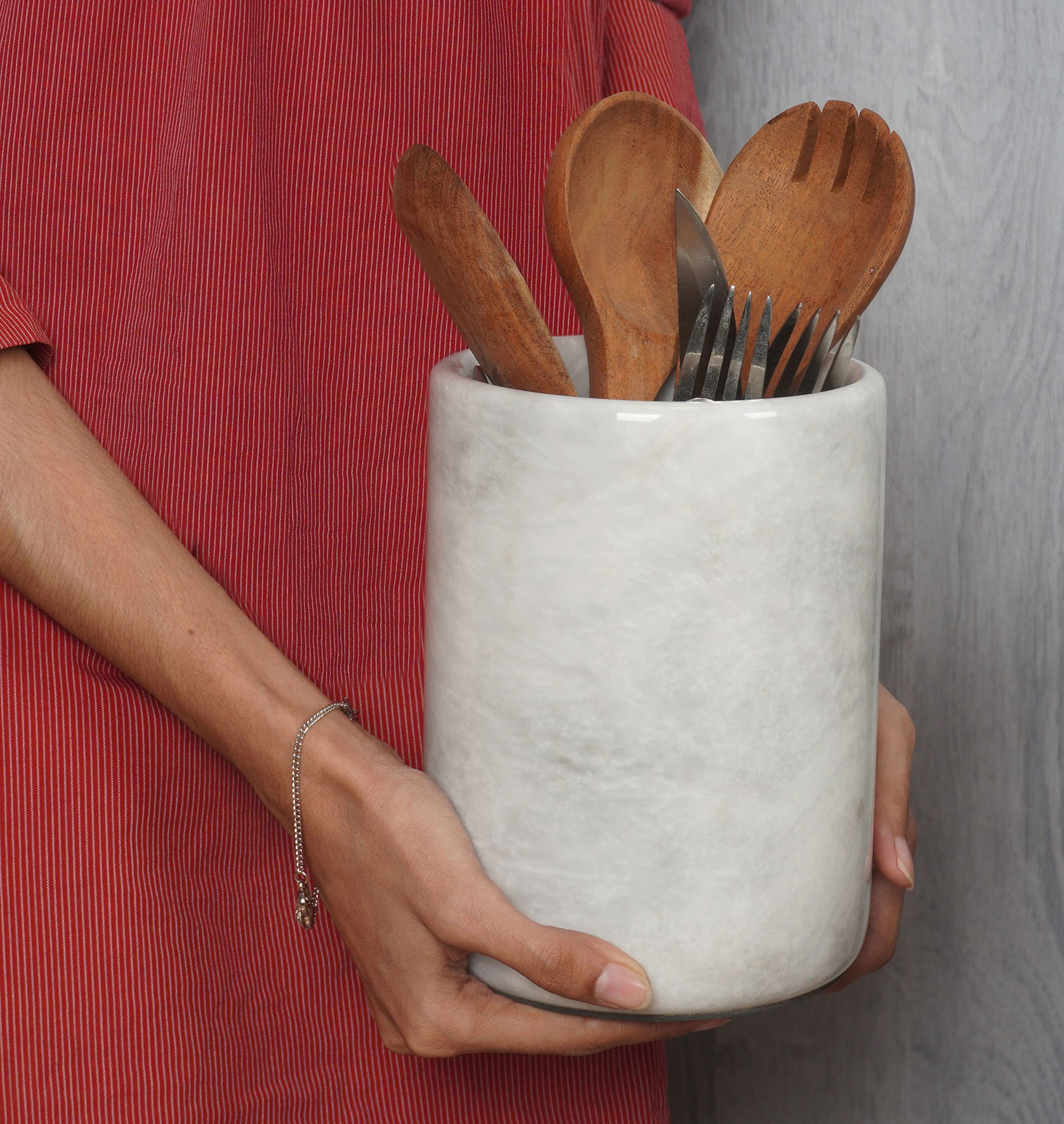 Radicaln Marble Utensil Holder Spoon Caddy Countertop White Handmade kitchen Utensils set organizer - 5.5"x6.5" Inch flatware chopstick Canister Utensil Holders β Home Accessories (WZ-03)