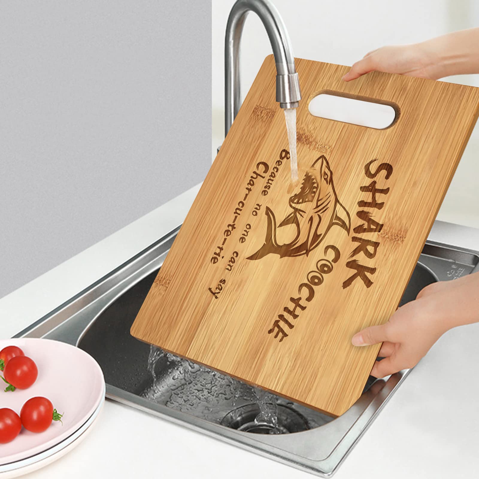 Shark Charcuterie Board, Handmade Bamboo Cootie Board Laser Engraved, Personalized Shark Cutting Board Chopping Board, Mothers Day Gifts for Mom, Housewarming Gift, Wedding Gift for Couple (A11')
