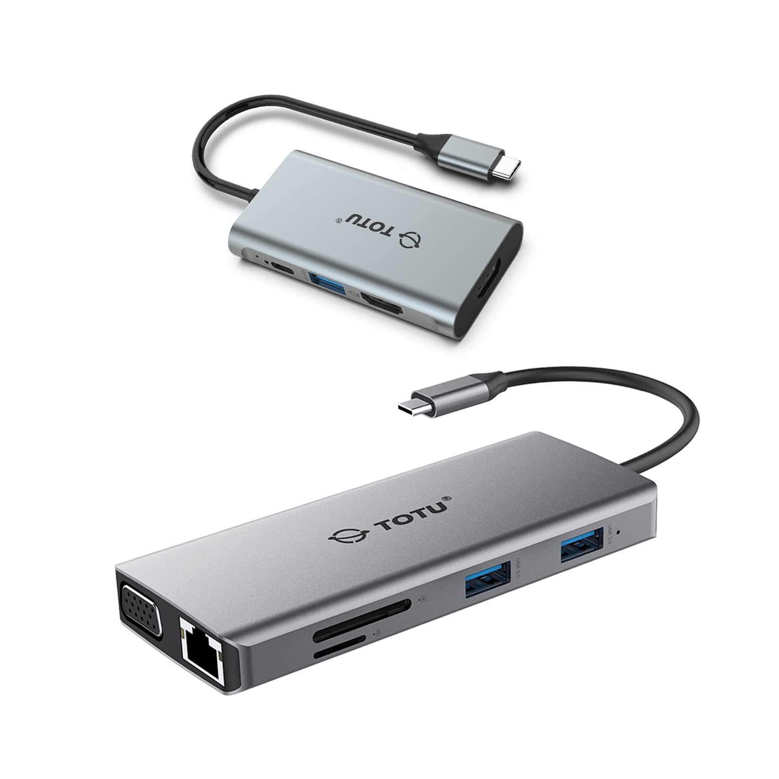 TOTU 11 in 1 USB C Hub with 4K HDMI, VGA, 1000Mbps Ethernet & 4 in 1 100W Dual 4K HDMI USB C Hub