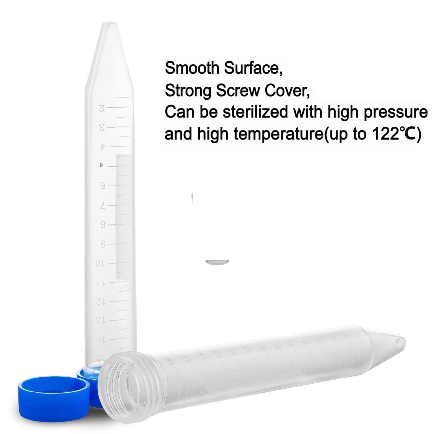 zommto Conical Tubes Sterile 200 PCS,Centrifuge Tubes 15mL, Leak-Proof Screw Caps, Plastic Container with Graduated & Write Marks(Blue), Non-Pyrogenic, DNase/RNase Free, Human DNA-Free, Bag Pack (15ml-200PCS-Blue)