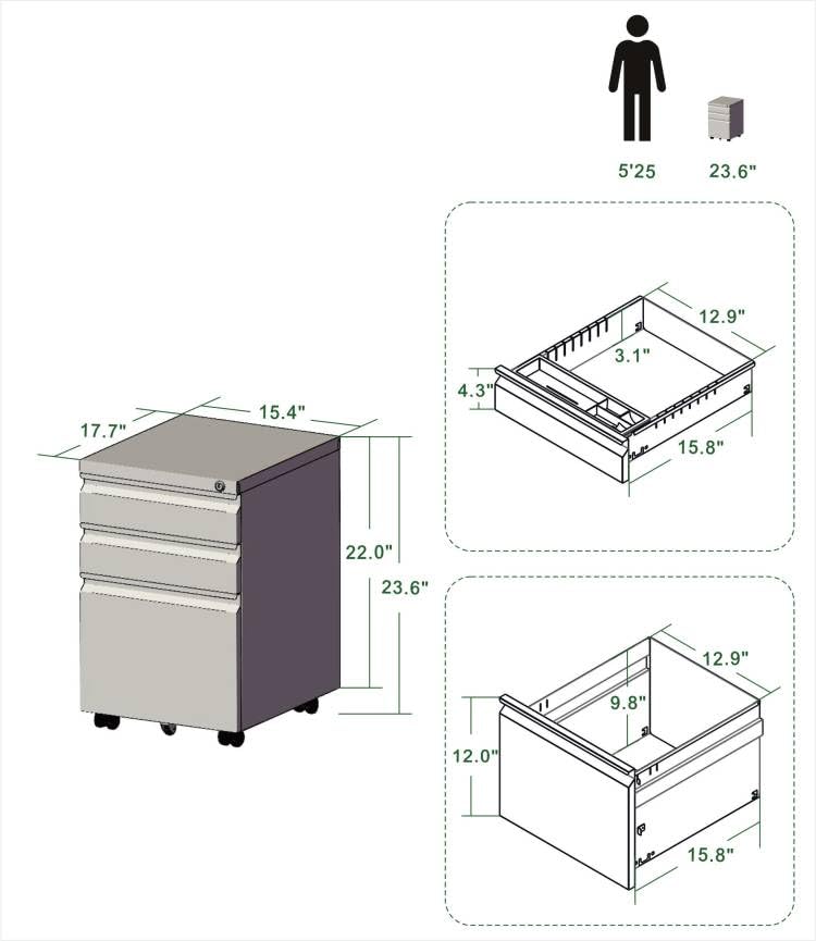PALFISH 2-Drawer File Cabinet with Lock, Metal Filling Cabinets Suits Legal/Letter Size for Home Office, Fully Assembled Except Wheels, Grey (2-Drawer Widen, Black)