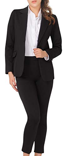 Marycrafts Women's Business Blazer Pant Suit Set for Work (Black, Numeric_12)