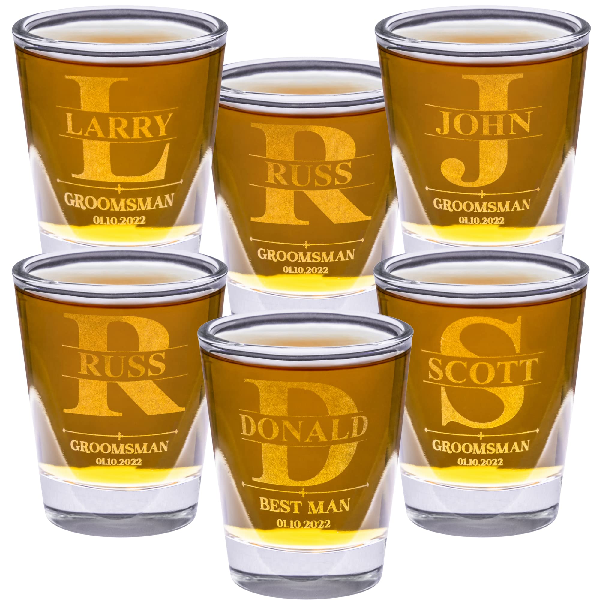 Personalized Shot Glasses Set of 6 โ Groomsmen Glasses Drinking Set โ Custom Drinking Glasses โ Engraved Shot Glass Gifts for Men, Wedding, Best Man, Anniversary