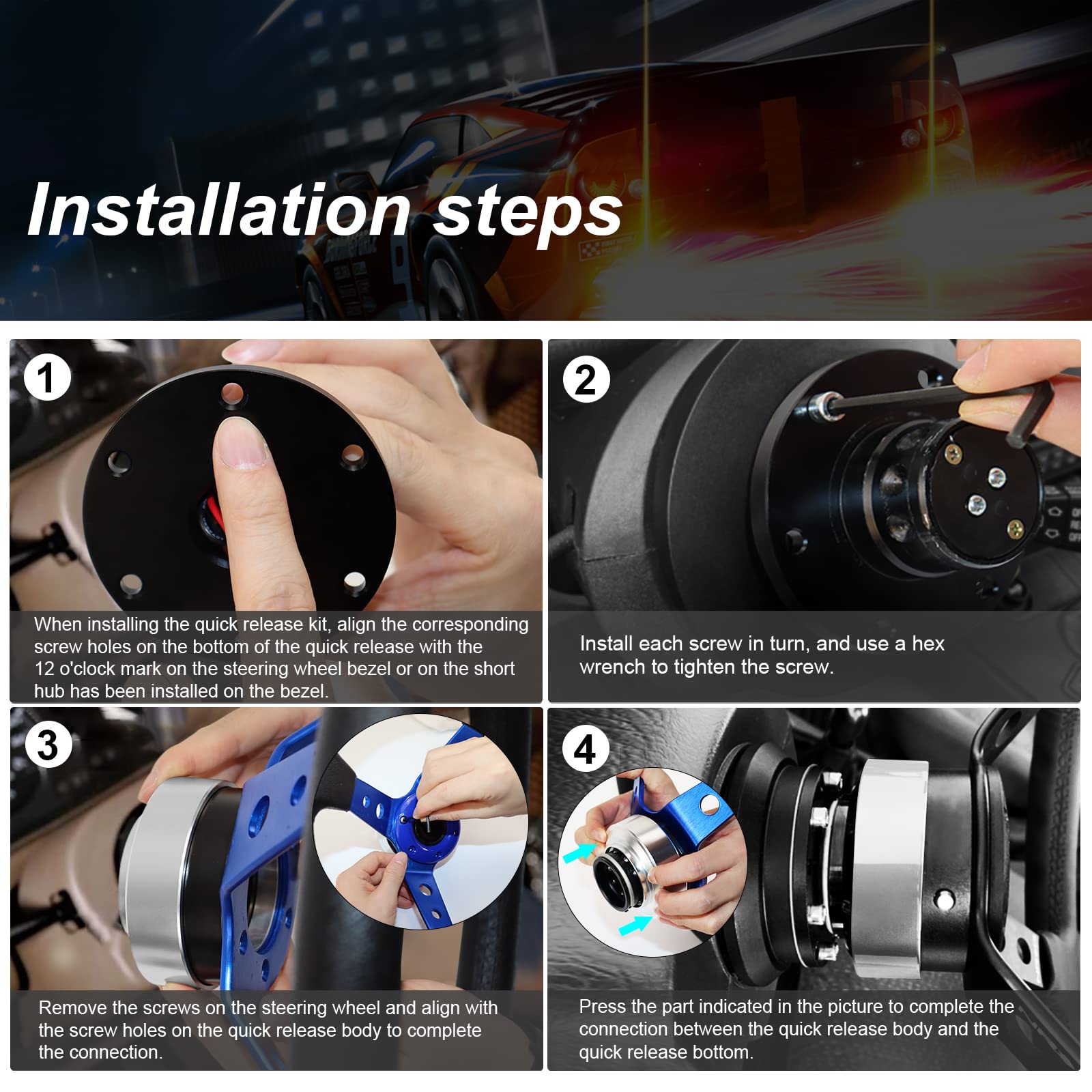 MOTAFAR Steering Wheel Quick Release, Universal 6 Hole Snap Off Boss Kit for Race/Rally/Motorsport(Black)