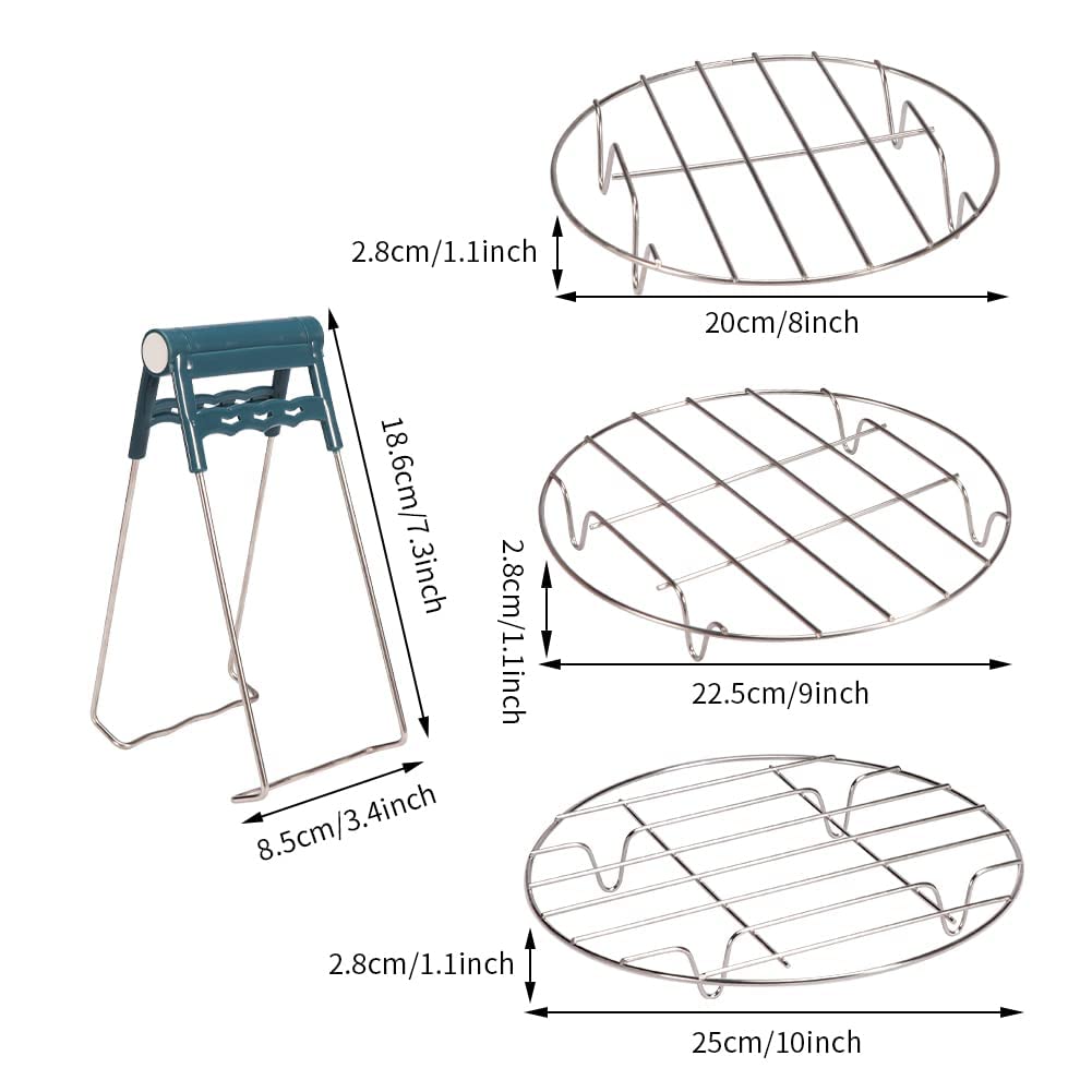 Round Cooling Rack - 3 Pack Steamer Racks Set - Stainless Steel Circle Roasting Rack, 3 Pcs (8" & 9" & 10") Steaming Cake Pot Rack with Hot Dish Plate Clip for Baking Cooking Grilling Wire Rack