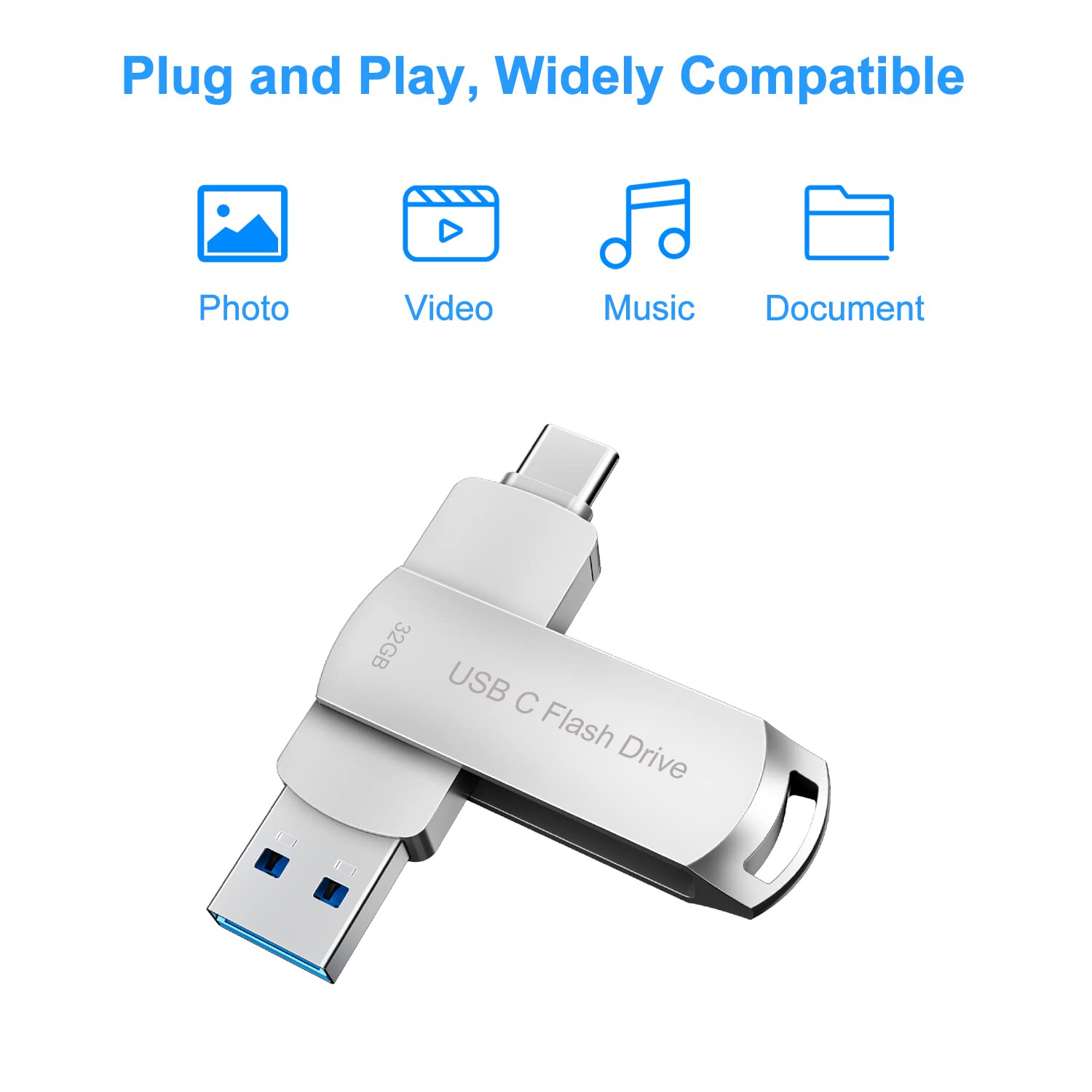 USB Flash Drive 32GB for USB C Thumb Drive Android Phone Photo Stick External Data Storage Memory Stick Compatible Android Phone MacBook USB C and Computer Silver 32G