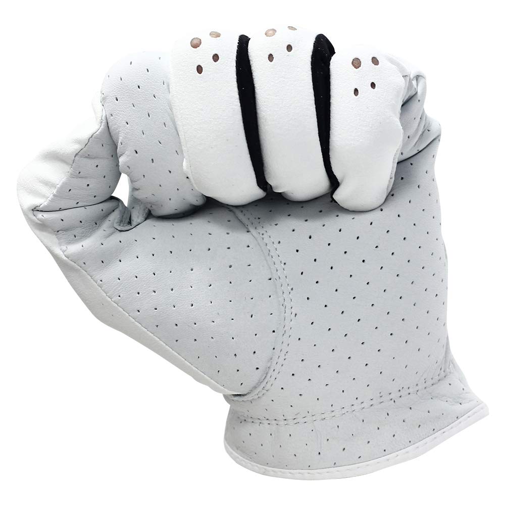 Majek Golf Mens Pro Tour White Cabretta Leather Golf Gloves Comfort Fit Breathable Ventilation for Maximum Feel - 9 Pack (Large, left)