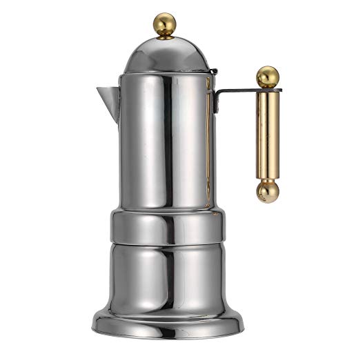 Pissente Moka Pot, 200ml Capacity Moka Coffee Pot, Easy to Use Coffee Maker Stovetop, Stainless Steel Moka Pot Stovetop Coffee Maker with Valve for Home Kitchen Office Camping