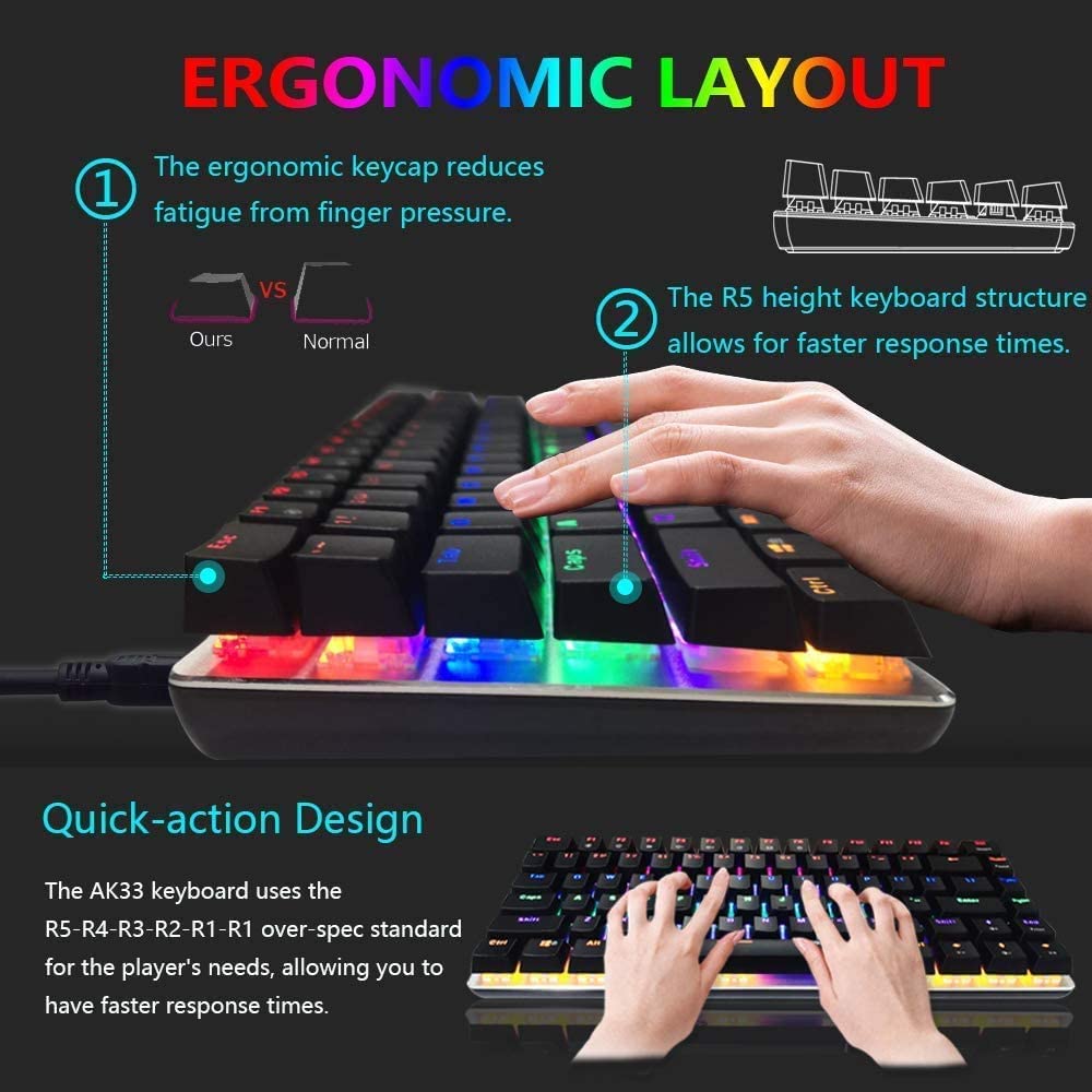 LexonElec Wireless Mechanical Keyboard,Two Mode BT5.0/USB-C 82 Keys Bluetooth Mechanical Keyboard,Rainbow LED Backlit,Compact Gaming Keyboard for Windows Mac PC Gamer(Black)