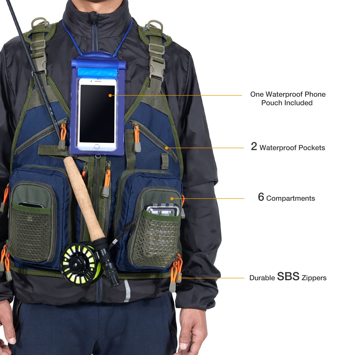 Piscifun Fishing Vest Backpack with Waterproof Phone case, Ultra Lightweight Fly Fishing Vest