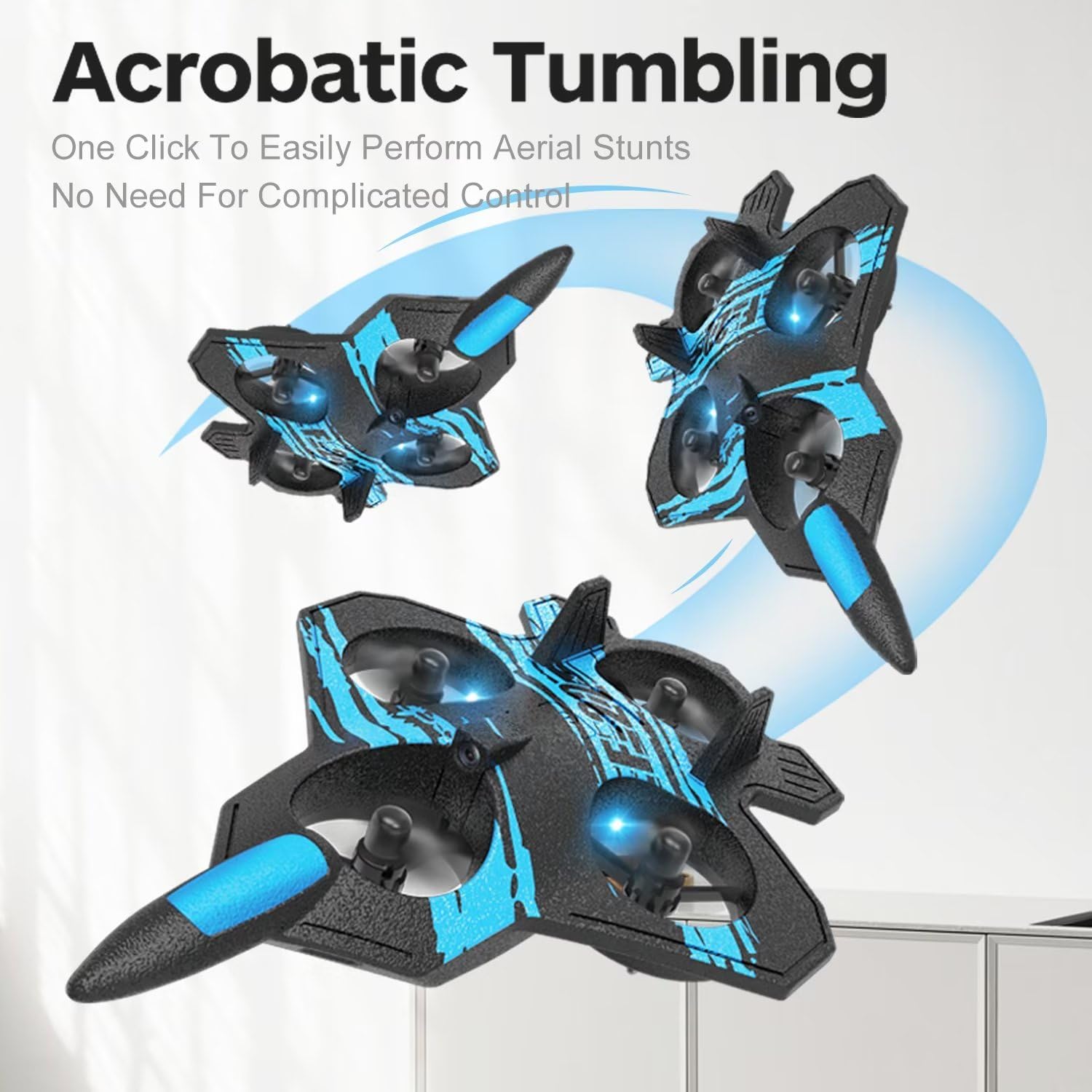 Leencum RC AirPlane Drone, Remote Control Airplane Quadcopter Helicopter with Auto Hovering,3D Flips,3 Speed Modes,long Flight Distance Flying Time Blue