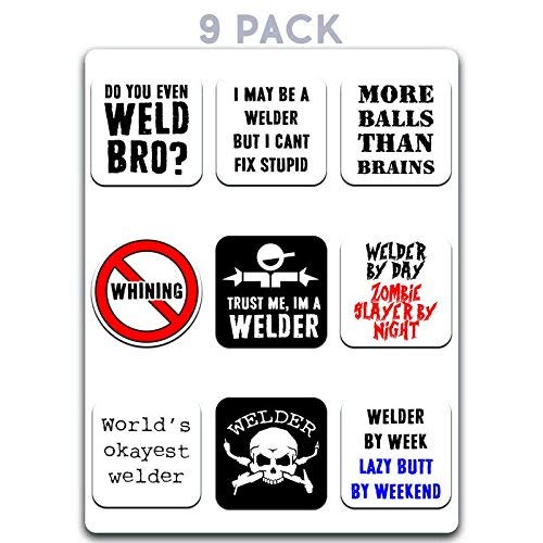 Welder Humor Hard Hat Vinyl Decal Sticker (9 Pack) | Cars Trucks Vans SUVs Windows Walls Cups Laptops | Full Color Printed and Laminated | 9-2 Inch Decals | KCD2456