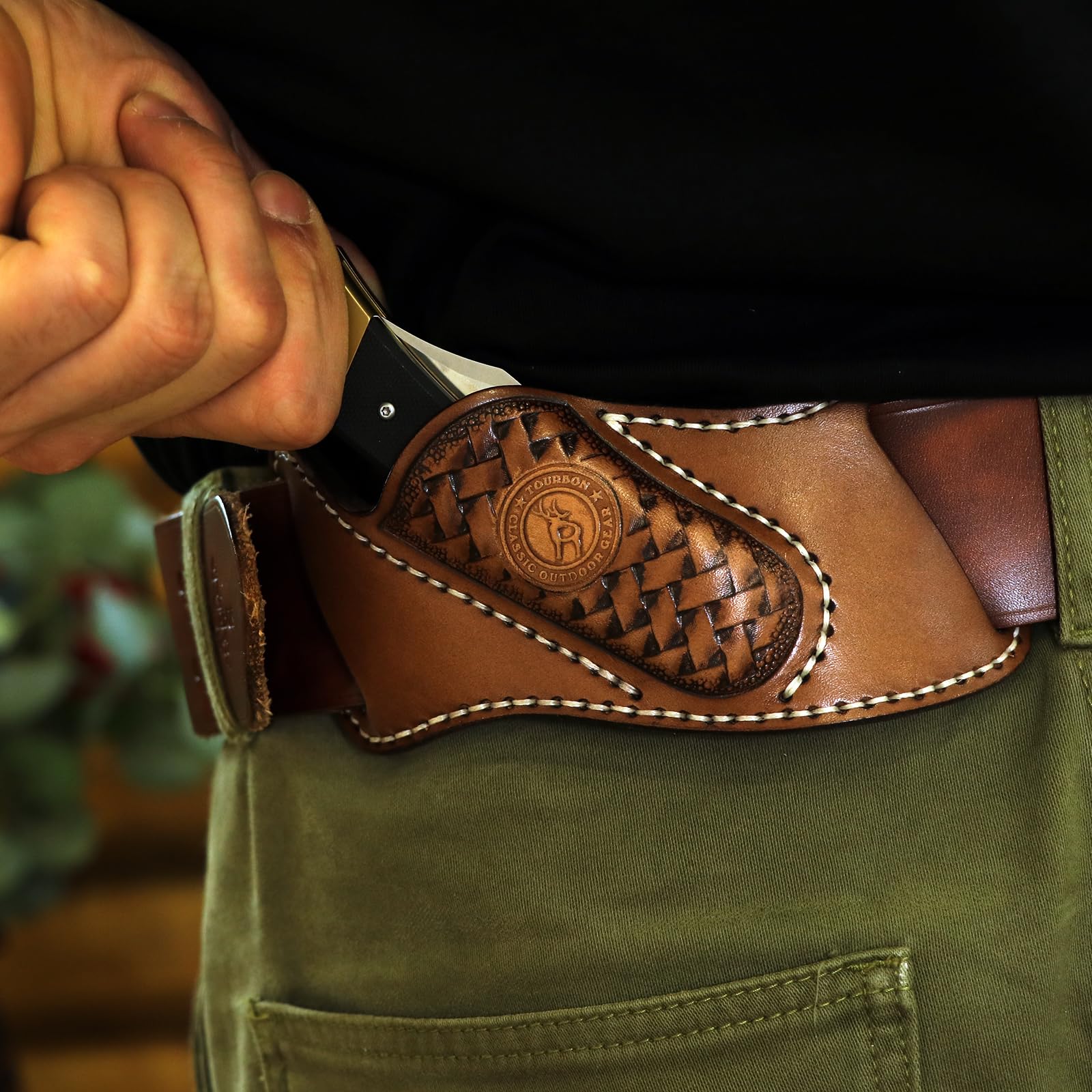 Tourbon Leather Pocket Knife Sheath for Left-Handed Draw Out Folding Knives Holder Carrier EDC Tools Holster for Belt