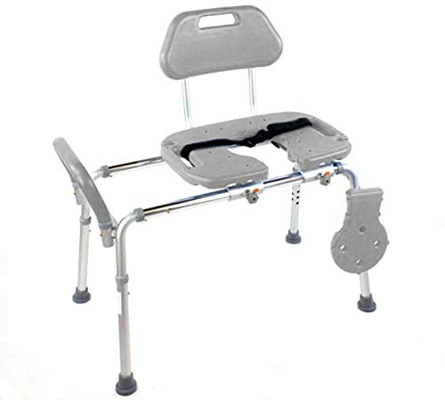 Sliding Shower Chair HydroGlyde Premium Heavy Duty, Padded Bathtub Transfer Bench with Cut Out Seat, for Bath Tub, Adjustable Legs, and Safety Belt, Quick Tool-Less Assembly, Gray