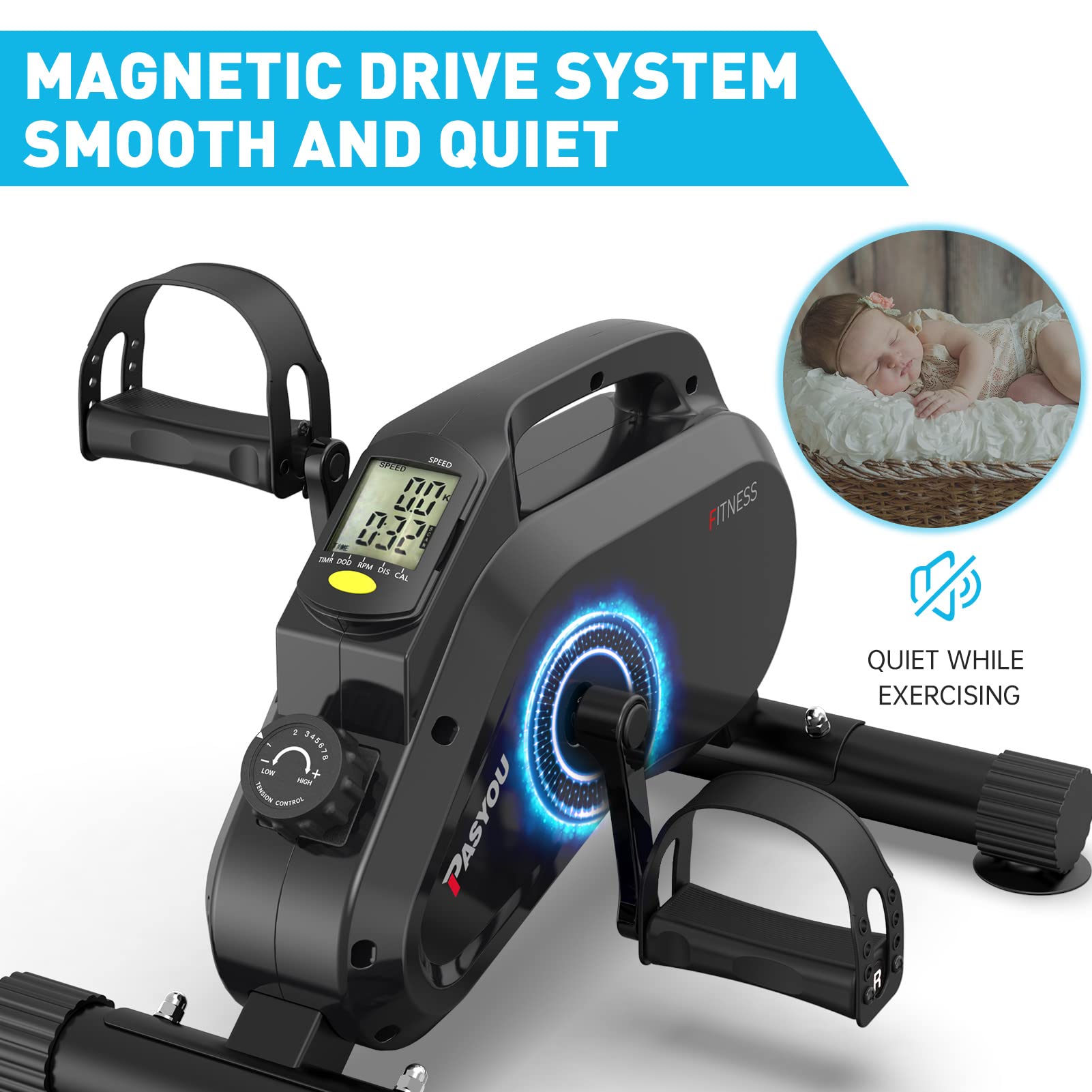 PASYOU Under Desk Bike Pedal Exerciser - Magnetic Mini Exercise Bike for Arm/ Leg Exercise & Physical Therapy, Peddler Exerciser for Home/Ofiice Workout【2022 New Version】