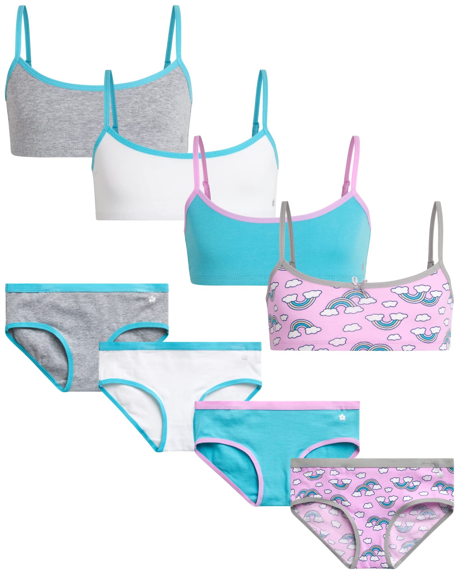 Limited Too Girls' Training Bra Set - 8 Piece Cotton Cami Bralette and Hipster Briefs (Size: S-L), Size Large, Purple/Rainbow