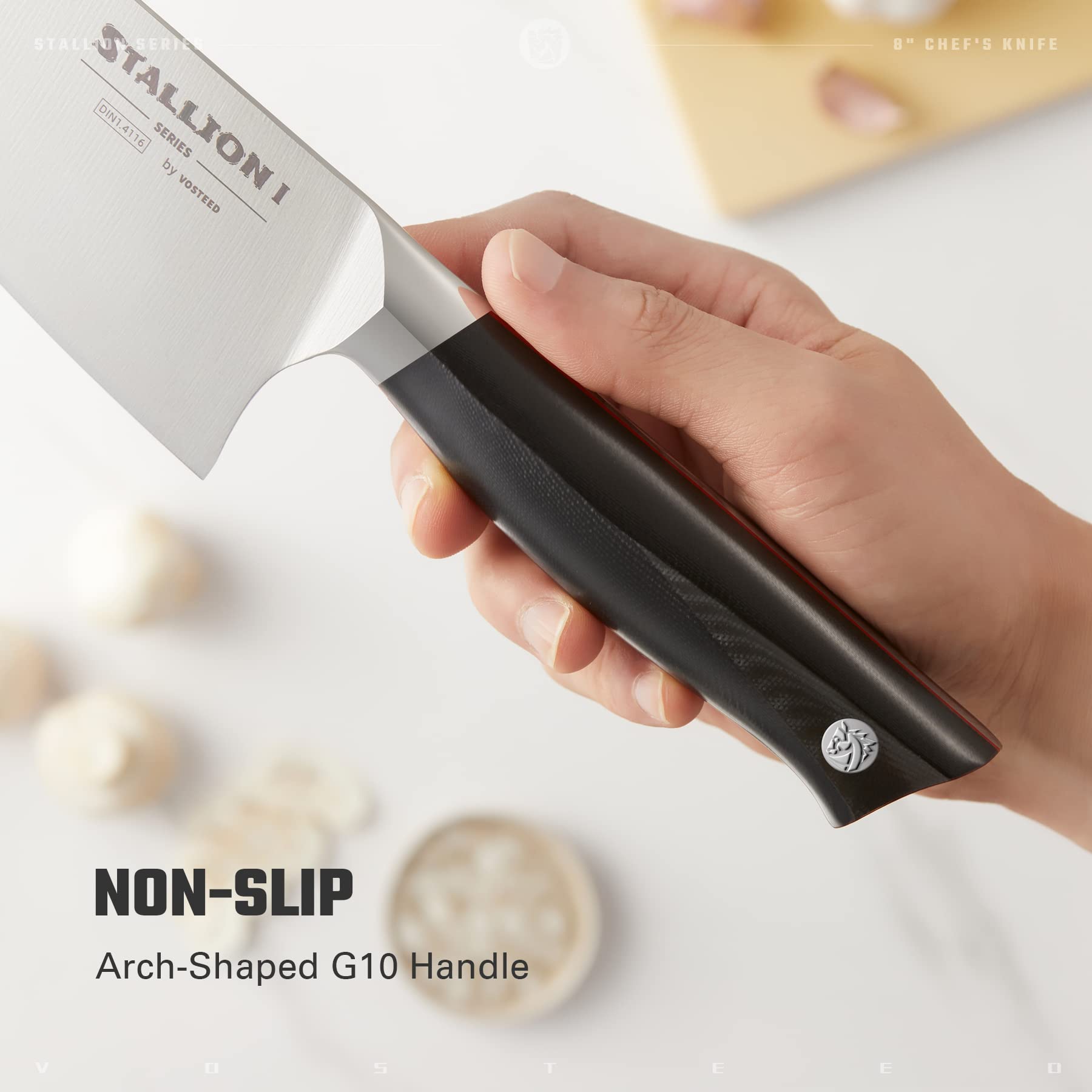 Vosteed Japanese Steel Chef Knife - 8 Inch Gyuto Chef Knife for Cooking & Cutting - Sharp Kitchen Knife (Stallion Series)