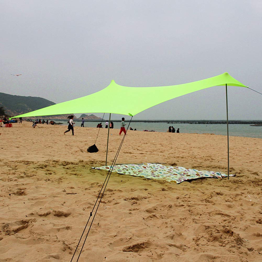 Pop Up Beach Tent, Beach Canopy Sun Shelter with UPF50+ UV Protection, 2-5 Person Sunshade with 2 Poles, 4 Sandbag Anchors, 4 Ropes&Storage Bag, for Camping,Trips,Picnics - 6.9x4.9x5.2ft (Green)