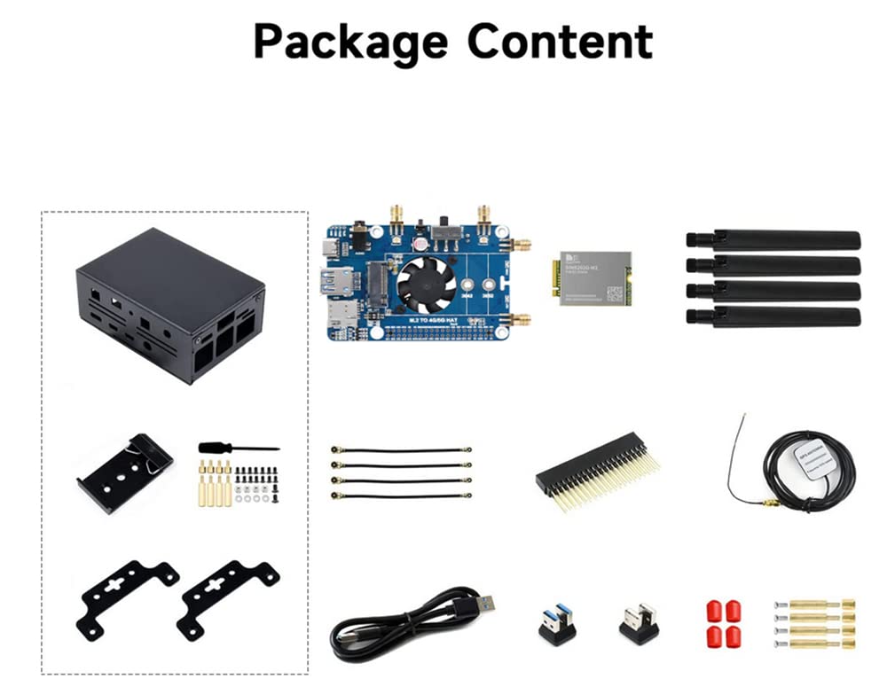 XYGStudy 5G/4G/3G SIM8262E-M2 5G HAT for Raspberry Pi, Quad Antennas 5G NSA Multi-Band, with Protection Case Kit (SIM8262E-M2 5G HAT (with case))