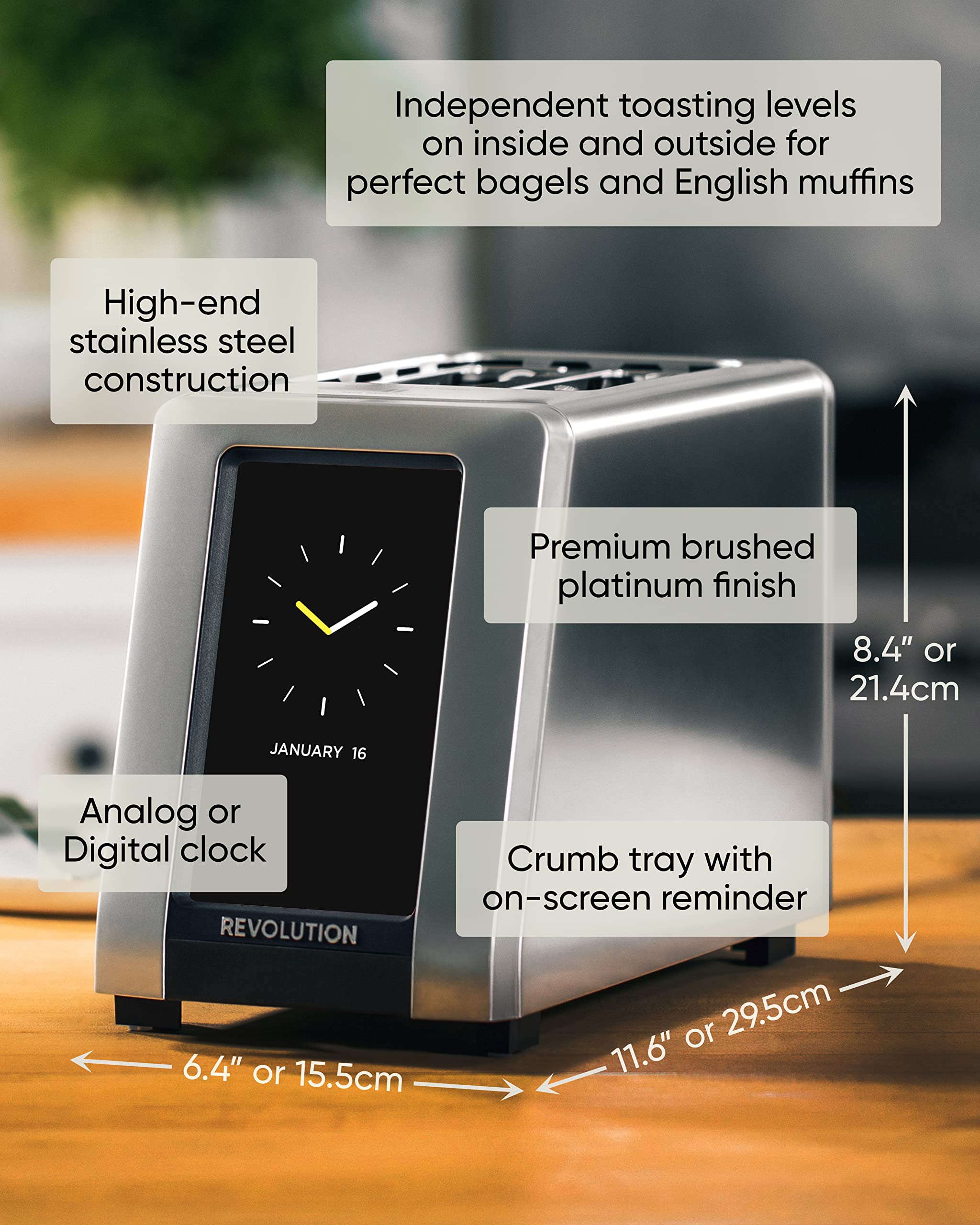 Revolution R270 High-Speed Touchscreen Toaster, 2-Slice Smart Toaster with Patented InstaGLO Technology, Warming Rack & Panini Press