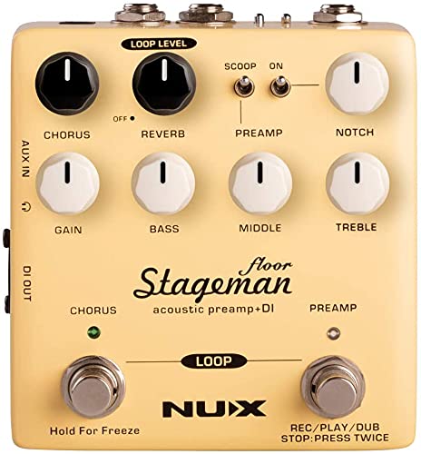 NUX Stageman Floor Acoustic Preamp/DI Pedal Bundle with MXR Instrument Cable, Two Patch Cables, Strukture Microphone Cable, Dunlop Guitar Picks and Power Supply