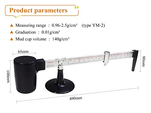 YUCHENGTECH Mud Hydrometer Mud Scale Liquid Densimeter Hydrometer Mud Gravity Balance Hydrometer with Measuring Range 0.96-2.5g/cm³ Measuring Accuracy 0.01g/cm³