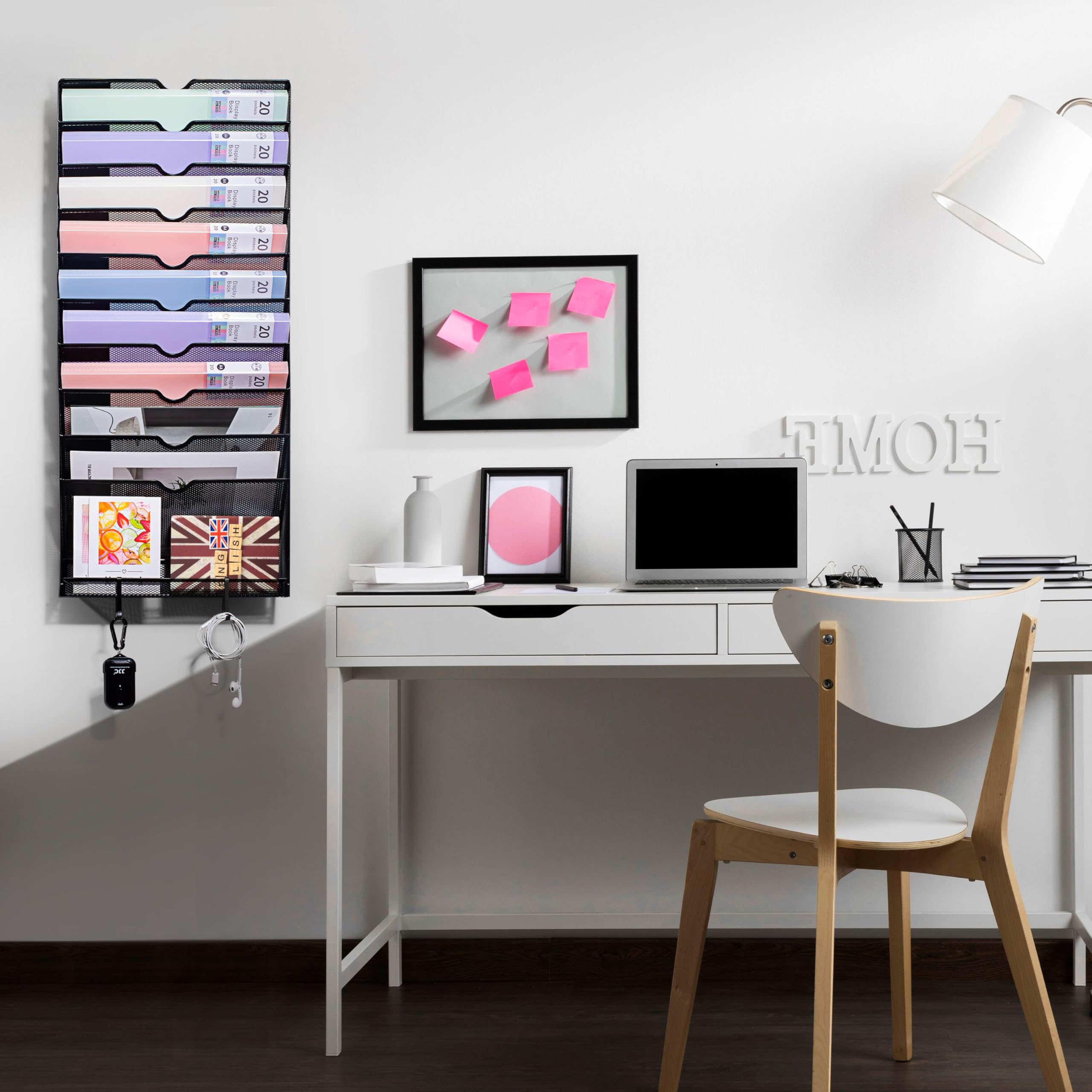 Klickpick Office 11 Sections Hanging Files Wall Mounted Metal Mesh File Document Organizer Magazine Holder Rack Organizer Racks Multipurpose Use to Display Files, Magazine, Newspapers- Black
