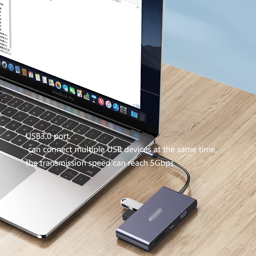 SOEN Hub Dock Adapter USB C Hub 9 in 1 Type C Adapter with Hidden Cable Dock Station (HDMI/VGA/Ethernet/2 USB 3.0/USB 2.0/SD and TF Slots/PD 100W) Computer Accessories