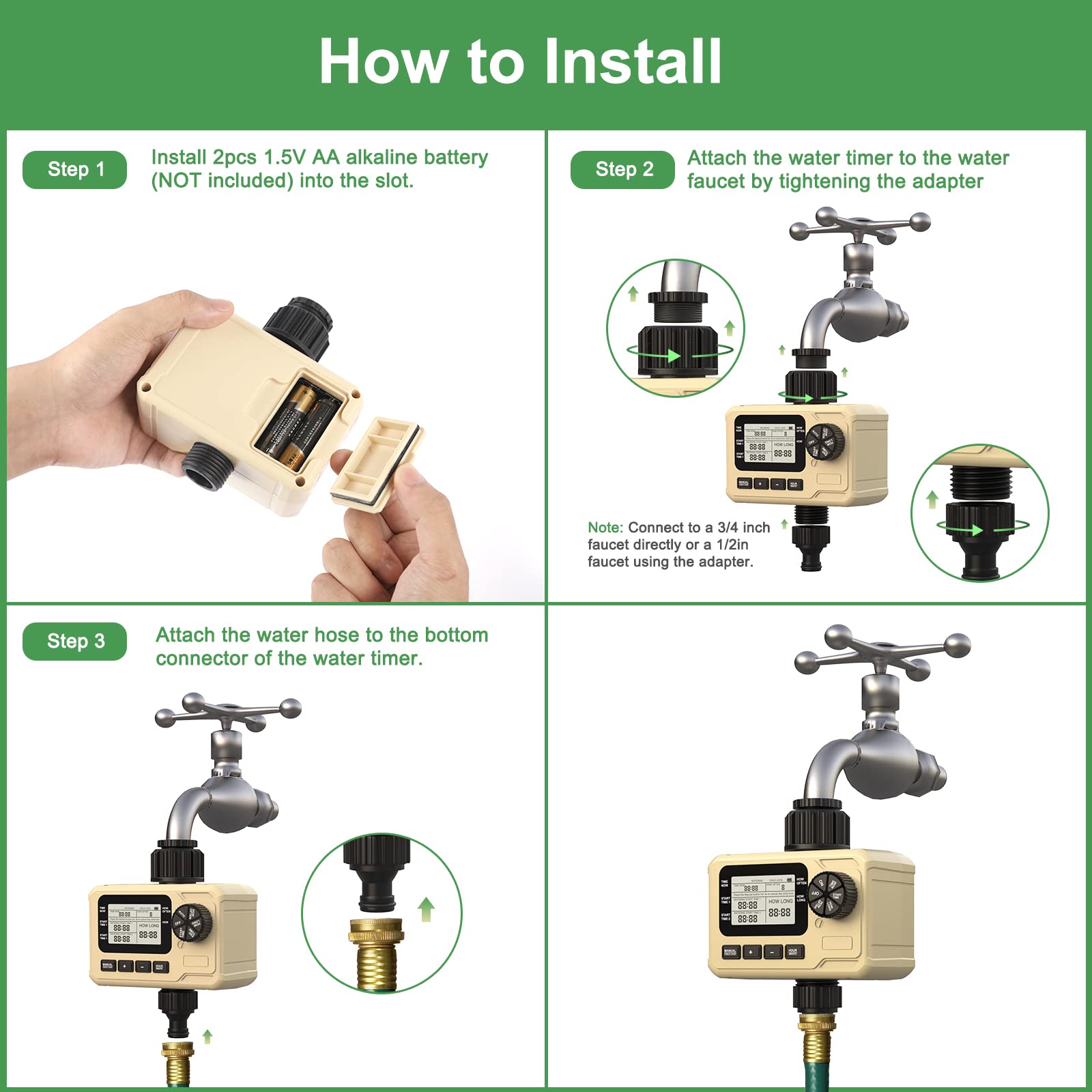 Sprinkler Timer, Programmable Water Timer for Garden Hose, Automatic/Manual Watering, IP65 Waterproof, Ideal for Outdoor Garden Faucet, Drip Irrigation System, Yard/Lawn Watering,