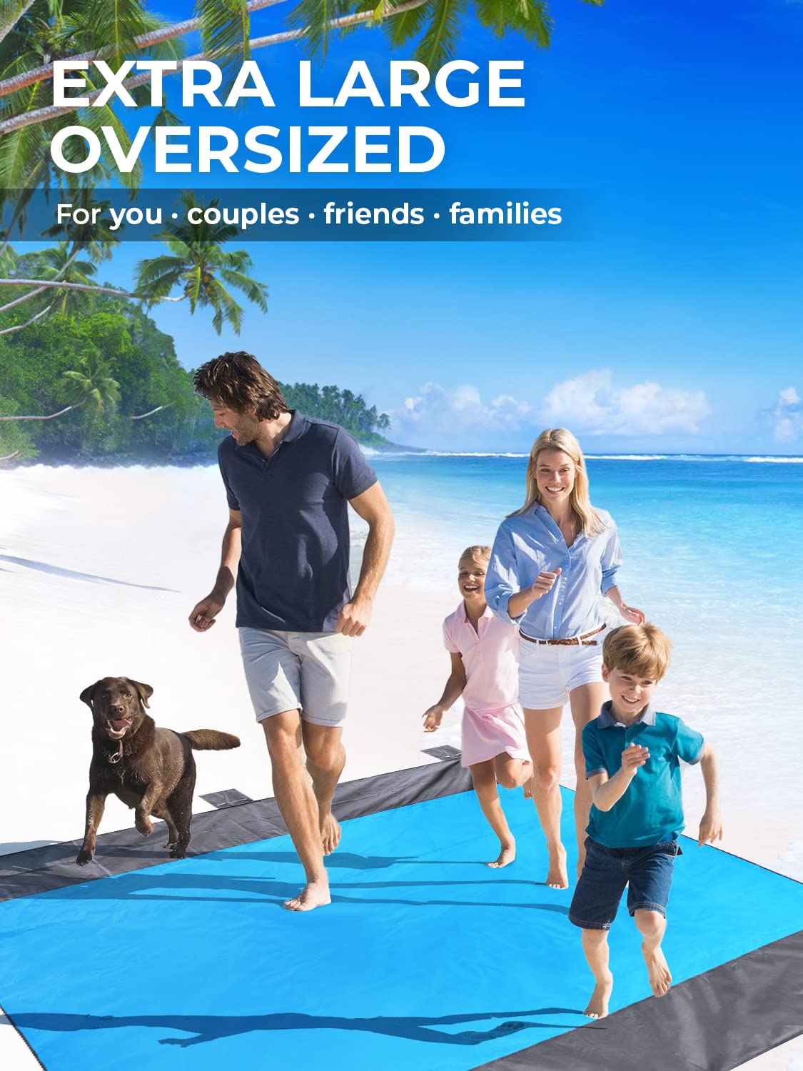 POPCHOSE Beach Blanket, Sandfree Beach Mat 108"x85.2"/83"x78" for 7 Persons, Extra Large Beach Blanket Waterproof Sandproof with 6 Stakes, Easy to Clean, Lightweight Compact Beach Accessories