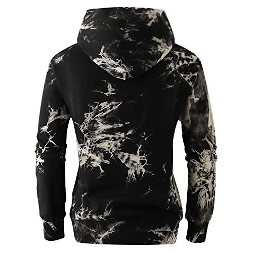 KLIEGOU Mens Tie-Dye Pullover Hooded Sweatshirt (288 Black S)
