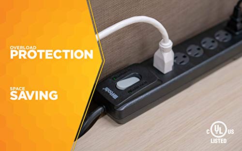 Woods 41496 Surge Protector With Safety Overload Feature 7 Outlets And 10 Ft Cord For 1440J Of Protection, Black