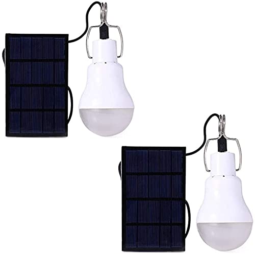 PKOUVOO Solar Light Bulb Outdoor, Chicken Coop Lights Solar Powered Led Bulb Light with 3.5M Solar Panel for Camping Tent Fishing Hiking Shed Lighting(White-2 Pack)