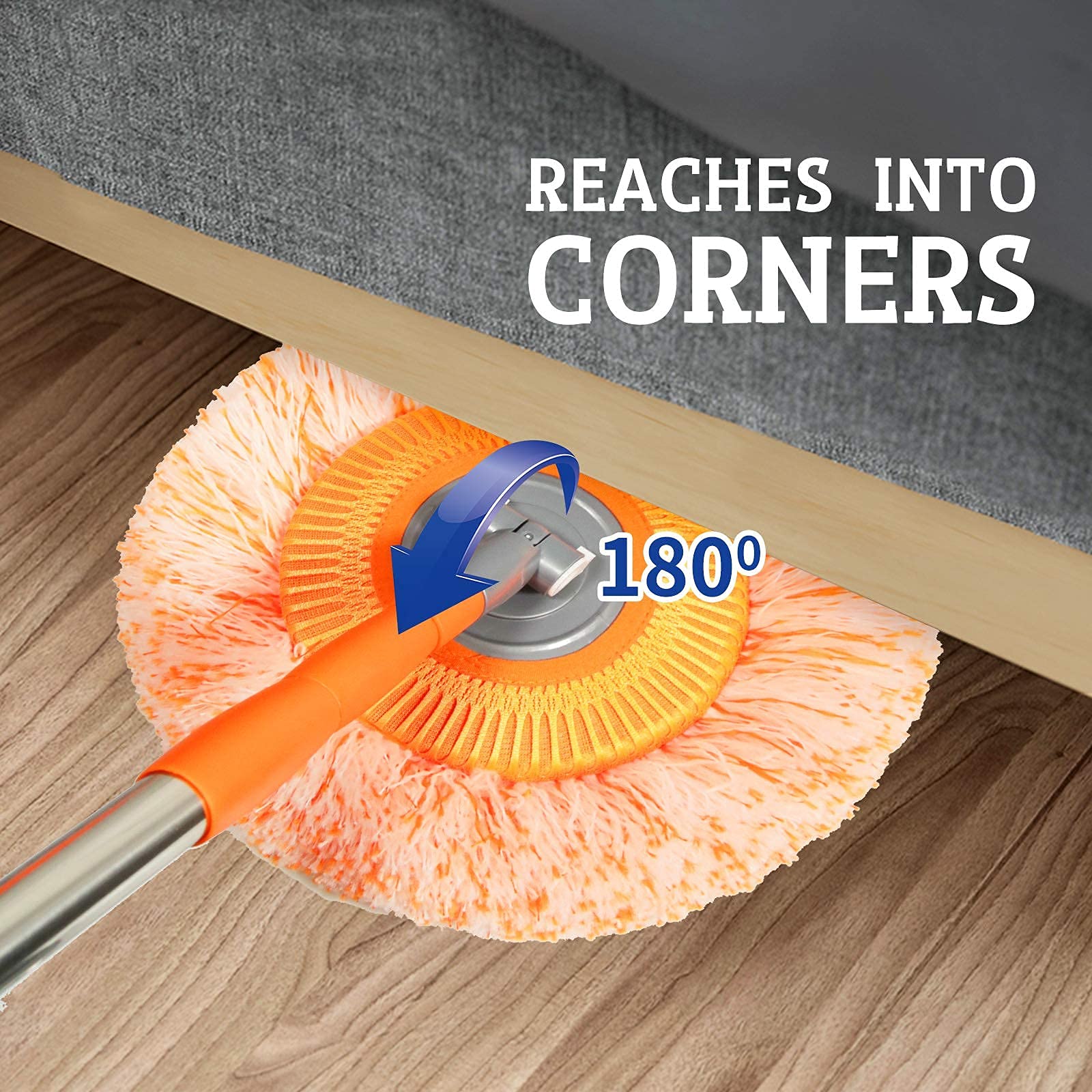 TIMIVO Dust Mop, Microfiber Mops for Floor Cleaning, with Height Adjustable Handle and 1 Washable Mops Pad, Wet & Dry Floor Cleaning Mop for Hardwood, Tiles, Laminate - Dust Broom (Orange)