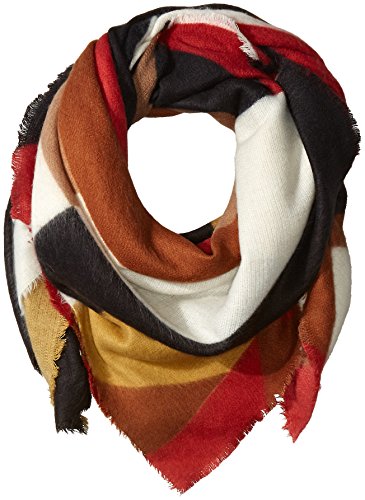 La Fiorentina Women's Soft Geometric Square Wrap Scarf, Red/Mustard/Ivory/Black, One Size