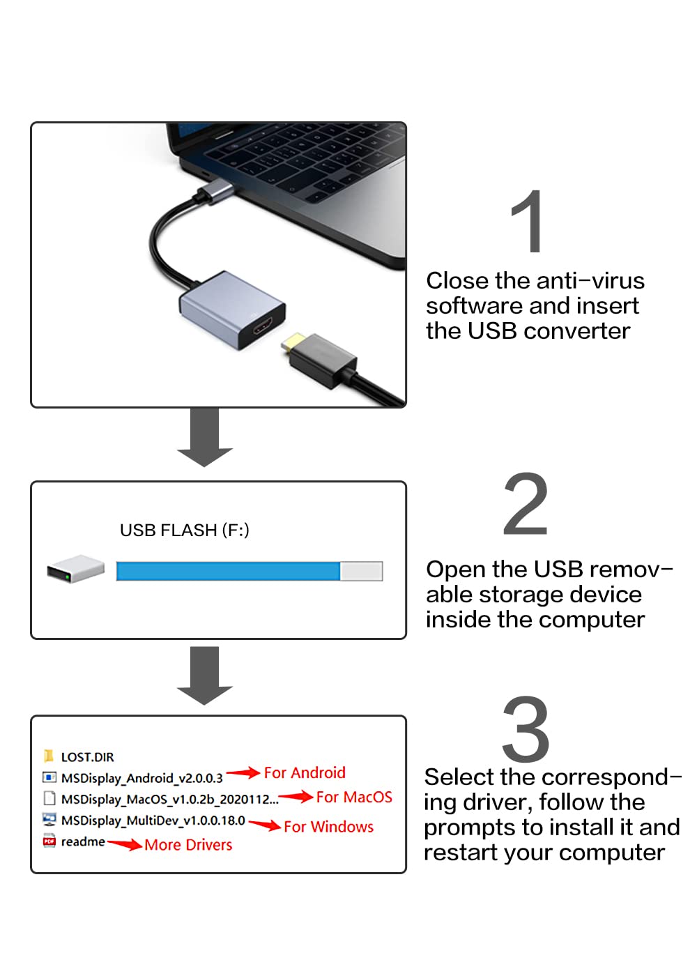 USB to HDMI Adapter, NOBNEQ USB 3.0/2.0 to HDMI for Multiple Monitors 1080P Compatible with Windows XP/7/8/10/11 (Grey)