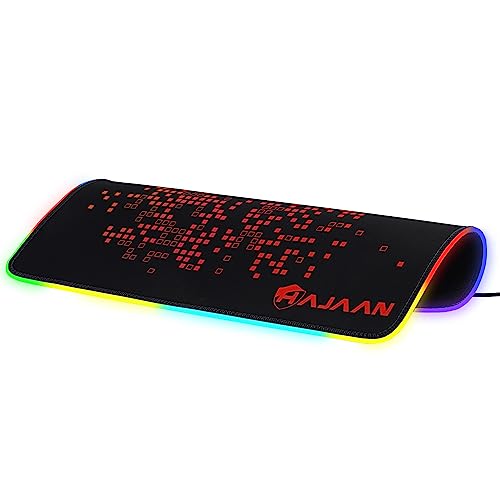 RGB Gaming Mouse Pad Mat- HAJAAN Customizable RGB Lighting Mouse mat with Non-Slip Rubber Base, Soft Computer Mousepad for Gaming and Working -MacBook, PC, Laptop, Desktop- Black