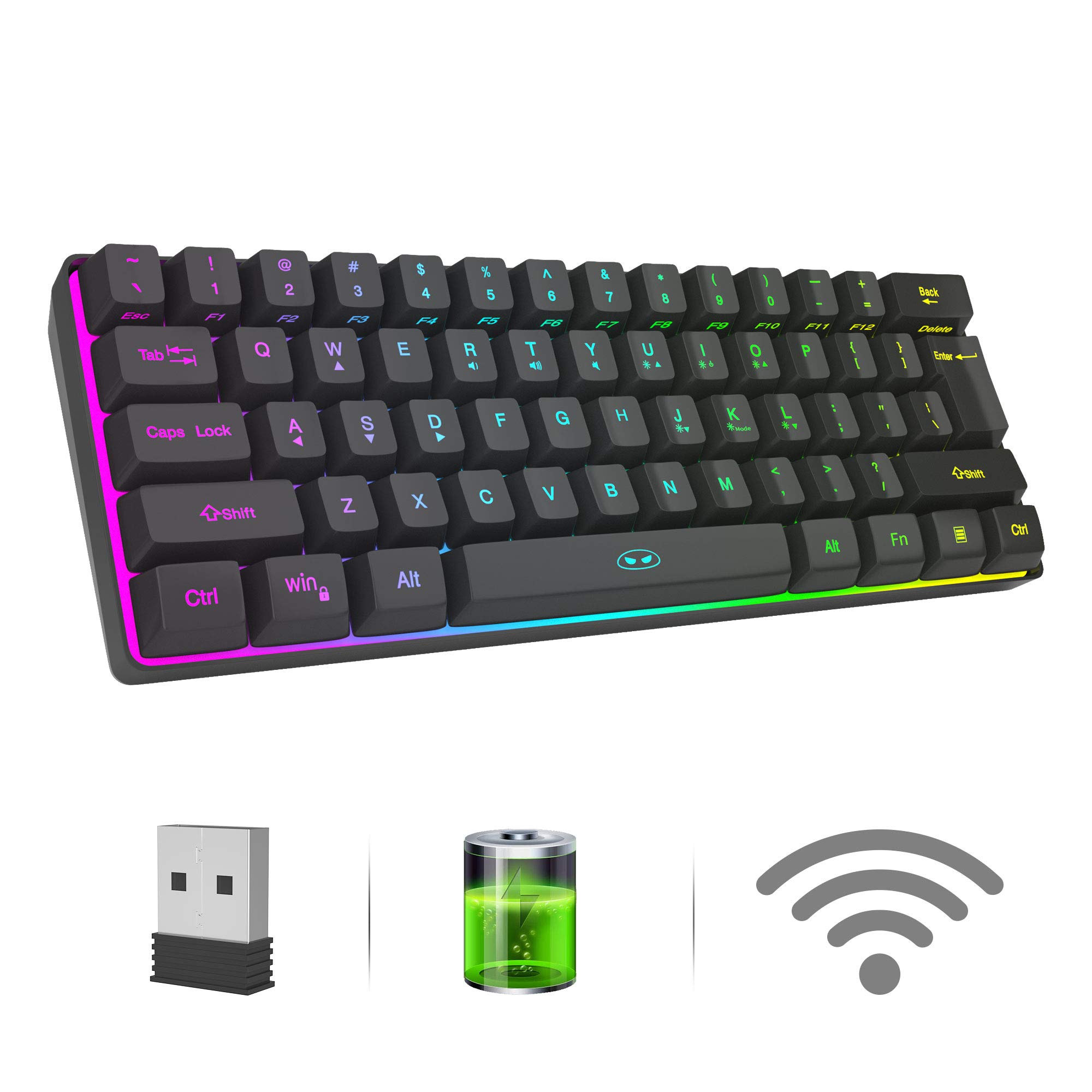MageGee TS92 Wireless 60% Gaming Keyboard, Compact 61 Keys Rechargeable RGB Backlit Office Keyboard, 2.4G Wireless Connection, Waterproof Portable Computer Keyboard for Mac Windows Laptop (Black)