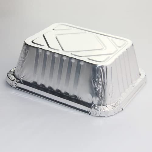 PARTY BARGAINS 1 Lb. Small Aluminum Pan with Lids - 100 Pack Set with Plastic Dome Lids, 5.5" x 4.5" Disposable Take-Out Pans for Meal Prep, Pies, Cakes, Meats (Max 240°C)